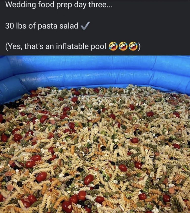 Bride Serves Up Food For Wedding Guests In a Kid’s Inflatable Pool